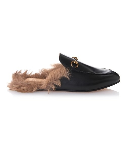 GUCCI（グッチ）の「Gucci Princetown horsebit fur-lined backless moccasins ...