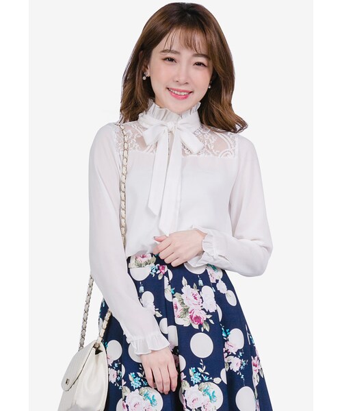 YOCO（ヨーコー）の「Lace Insert Pussy Bow Blouse（）」 - WEAR