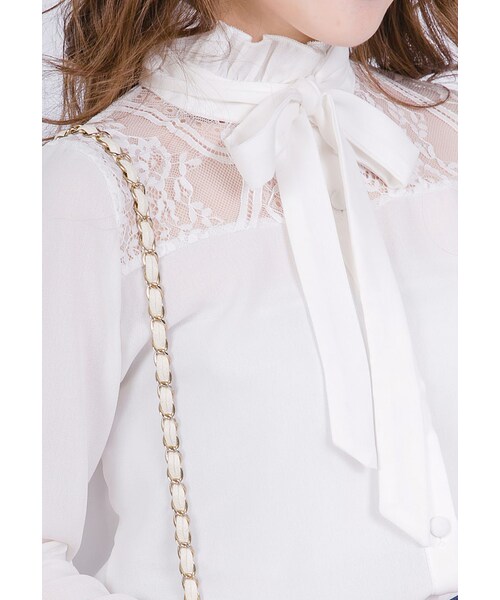 YOCO（ヨーコー）の「Lace Insert Pussy Bow Blouse（）」 - WEAR