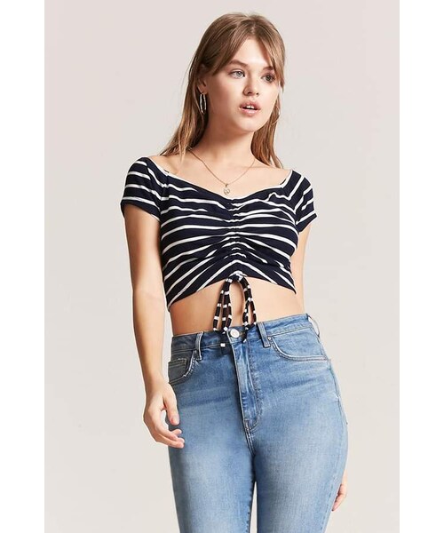 FOREVER 21 FOREVER 21 Stripe Ruched Front Crop Top WEAR