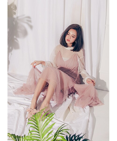 gracegift（グレースギフト）の「韓國甜美透膚層次感細肩帶洋裝（）」 - WEAR