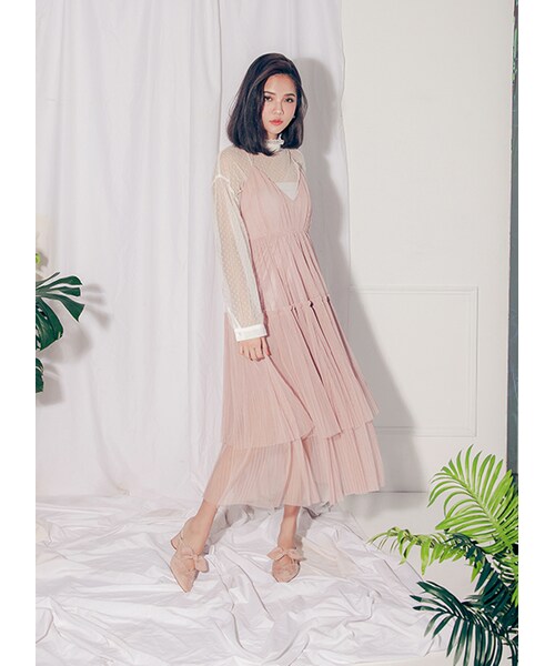 gracegift（グレースギフト）の「韓國甜美透膚層次感細肩帶洋裝（）」 - WEAR