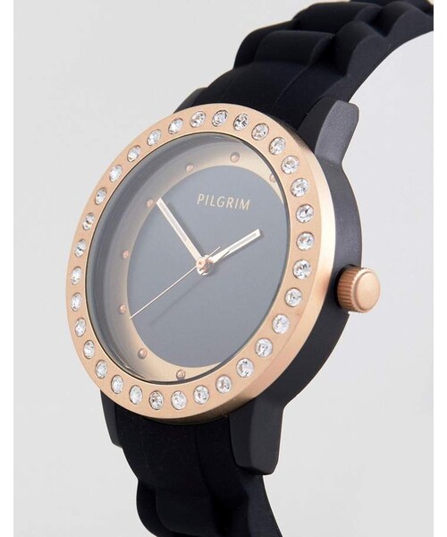 Pilgrim（ピルグリム）の「Pilgrim Rose Gold Plated Watch With Black Silicone ...