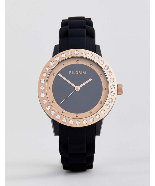 Pilgrim（ピルグリム）の「Pilgrim Rose Gold Plated Watch With Black Silicone ...