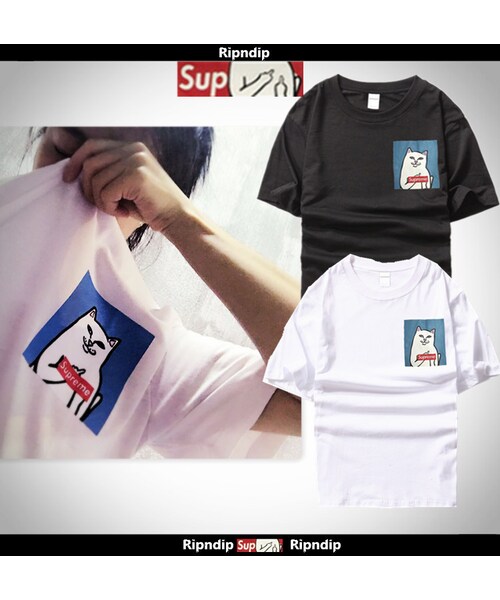 adidas（アディダス）の「新品111 RIPNDIP&supreme リップンディップ Tシャツ トップス 猫 半袖 （Tシャツ ...