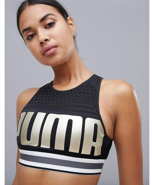 PUMA（プーマ）の「Puma Ambition Bra In Black And Gold（ブラジャー）」 - WEAR