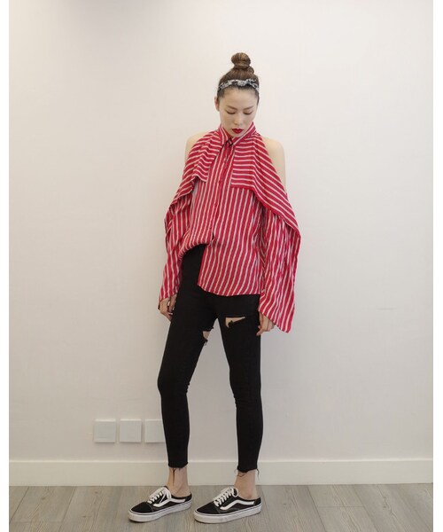 ILIKESUNDAYの「Red Stripey Silky Blouse（）」 - WEAR