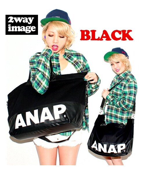 ANAP（アナップ）の「『ANAP』ロゴ・キャンバス×合皮BIGトートバッグ（）」 - WEAR