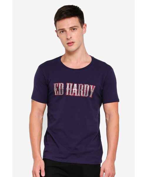 Ed Hardy（エドハーディー）の「"ED HARDY" Rhinestone Embroidered Round Neck Tee ...