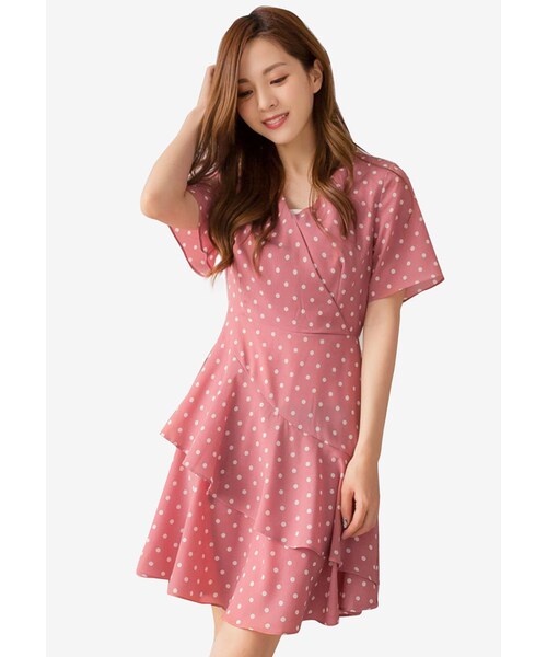 YOCO（ヨーコー）の「V-Neck Bodycon Ruffle Hem Dress（）」 - WEAR
