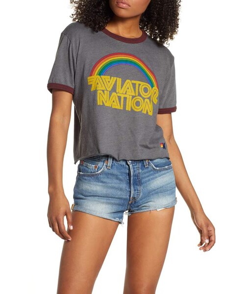 Aviator Nation（アヴィエイターネイション）の「Aviator Nation 70s Boyfriend Ringer Tee（T ...