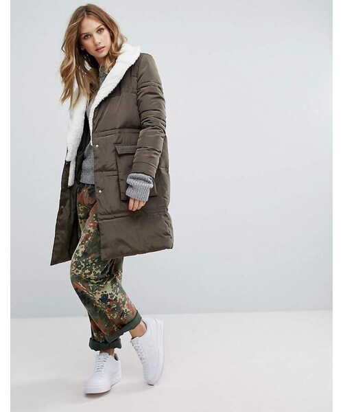 URBAN CODE（アーバンコード）の「Urbancode Quilted Longline Coat With Borg Trim ...