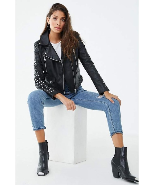 FOREVER 21（フォーエバー トゥエンティーワン）の「Forever 21 Faux Leather Studded Moto Jacket（ライダースジャケット）」 - WEAR