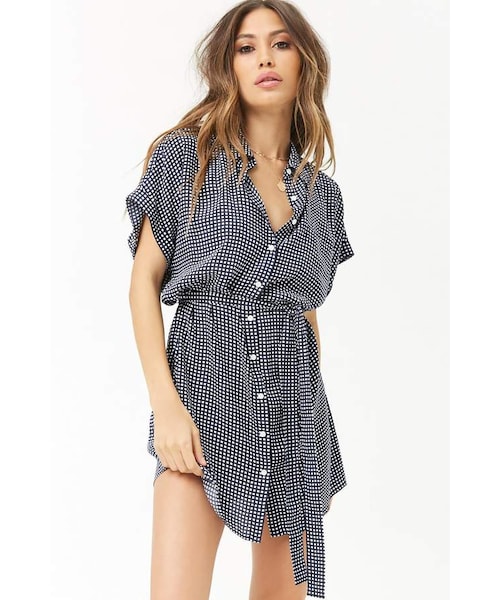FOREVER 21（フォーエバー トゥエンティーワン）の「Forever 21 Grid Print Shirt Dress（ワンピース ...