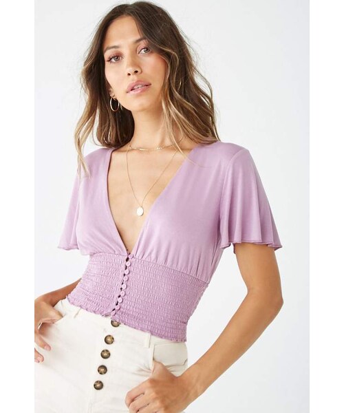 FOREVER 21（フォーエバー トゥエンティーワン）の「Forever 21 Smocked Button-Front Top（シャツ/ブラウス）」 - WEAR