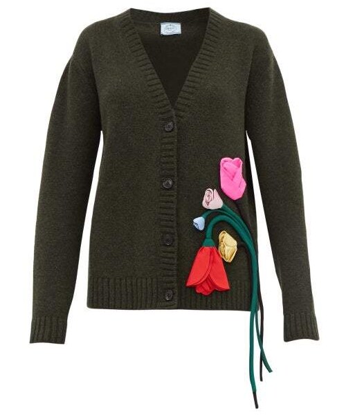 PRADA（プラダ）の「Prada - Applique Rose Wool Blend Cardigan - Womens - Green ...