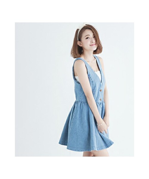 gracegift（グレースギフト）の「俏妞單排釦牛仔傘裙洋裝（）」 - WEAR