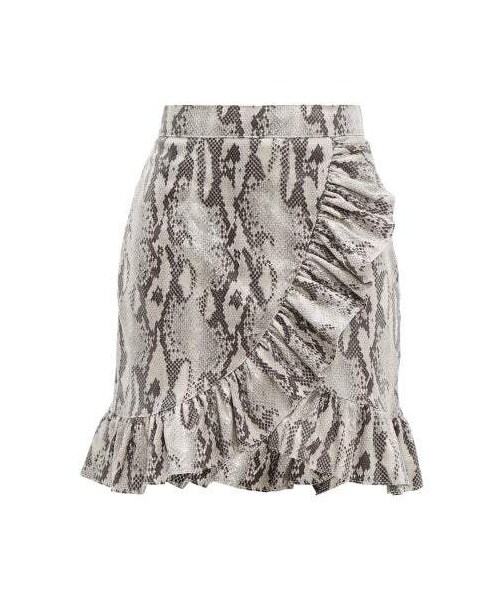 MSGM（エムエスジーエム）の「Msgm - Ruffled Python Effect Patent Mini Skirt - Womens - Beige Multi（スカート）」 - WEAR