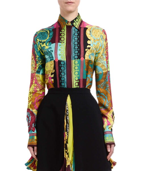 VERSACE（ヴェルサーチ）の「Versace Greca Silk Button-Front Blouse（シャツ/ブラウス）」 - WEAR