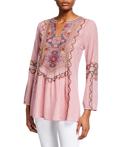 Tolani（トラニ）の「Tolani Lauren Striped Embroidered Long-Sleeve Tunic（）」 - WEAR