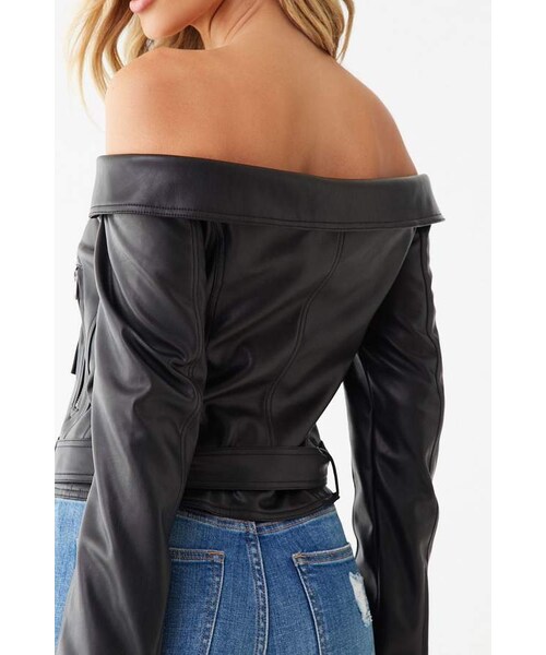 FOREVER 21（フォーエバー トゥエンティーワン）の「Forever 21 Faux Leather Off-the-Shoulder ...