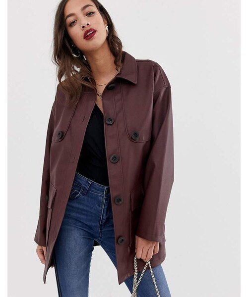 asos（エイソス）の「Asos Design ASOS DESIGN leather look utility jacket（ライダース ...