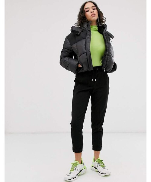 Bershka（ベルシュカ）の「Bershka puffer jacket with hood in black（ジャケット/アウター）」 - WEAR