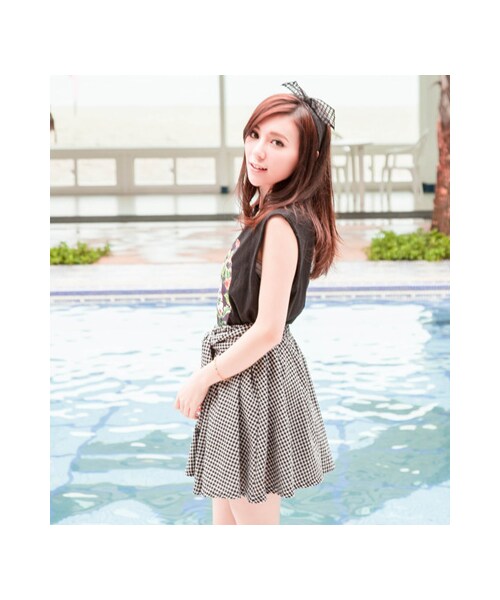 gracegift（グレースギフト）の「隨性穿搭 韓國細格綁腰格紋傘裙（）」 - WEAR