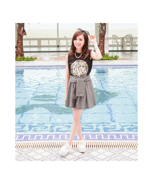 gracegift（グレースギフト）の「隨性穿搭 韓國細格綁腰格紋傘裙（）」 - WEAR