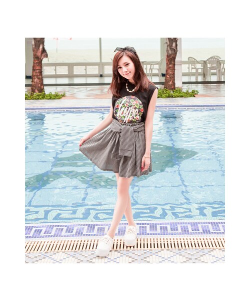 gracegift（グレースギフト）の「隨性穿搭 韓國細格綁腰格紋傘裙（）」 - WEAR