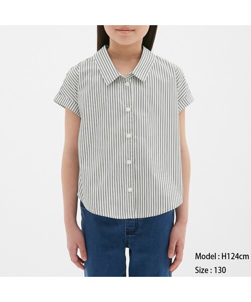 GU（ジーユー）の「GIRLSストライプブラウス(半袖)（シャツ・ブラウス）」 - WEAR