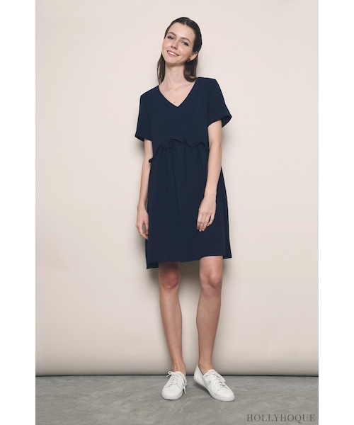 Hollyhoque（ホーリーホキュー）の「Celio Ruffles Babydoll Dress Navy（）」 - WEAR