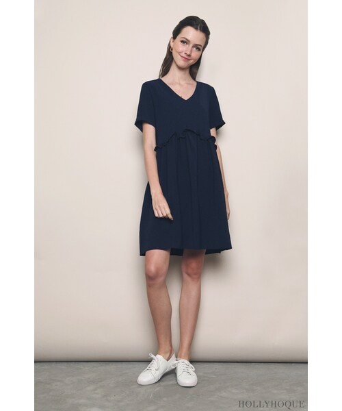 Hollyhoque（ホーリーホキュー）の「Celio Ruffles Babydoll Dress Navy（）」 - WEAR