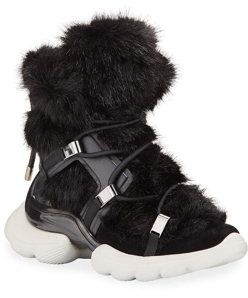 MONCLER（モンクレール）の「Moncler Tilda Leather Faux-Fur Lace-Up Boots（ブーツ）」 - WEAR