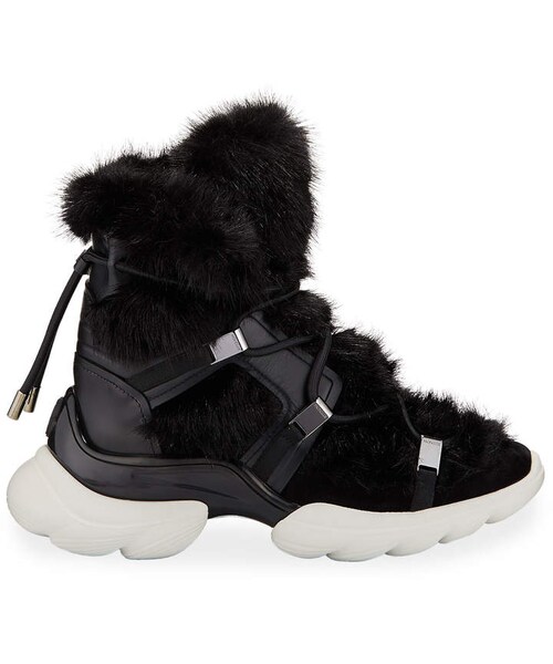 MONCLER（モンクレール）の「Moncler Tilda Leather Faux-Fur Lace-Up Boots（ブーツ）」 - WEAR