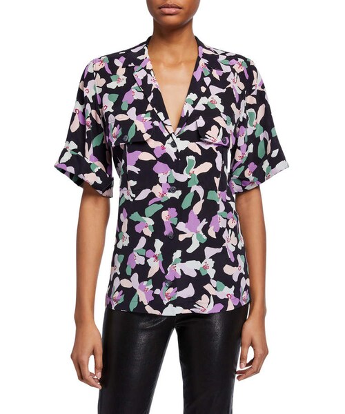 EQUIPMENT（エキップモン）の「Equipment Parnella Floral Button-Front Silk Blouse ...