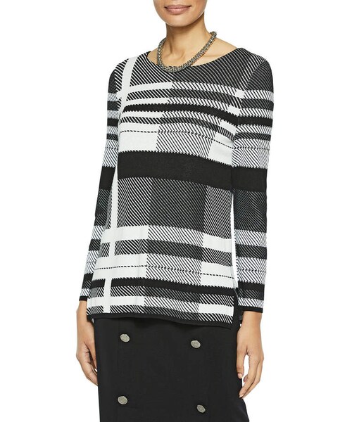 Misook（ミソック）の「Misook Graphic Plaid Knit Long-Sleeve Tunic（トップス）」 - WEAR