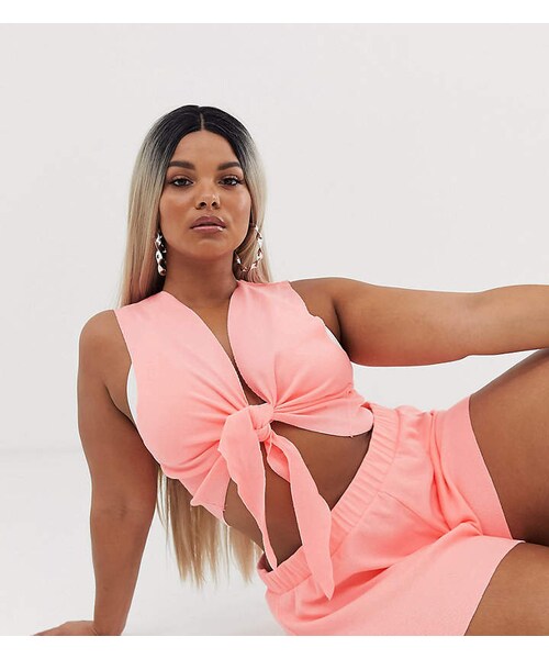 asos（エイソス）の「Asos Curve ASOS DESIGN Curve faded fluro peach jersey rib beach shorts two-piece（その他 ...