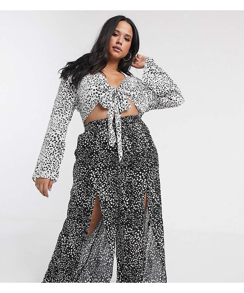 asos（エイソス）の「Asos Curve ASOS DESIGN curve wide leg split front beach pants two-piece mono polka ...