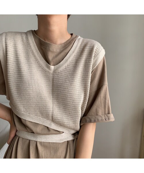 no brand（ノーブランド）の「【nokcha original】thermal knit bustier/oatmeal_nt0456 ...