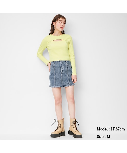 GU（ジーユー）の「ケミカルウォッシュデニムミニスカートYG+X（ミニ）」 - WEAR