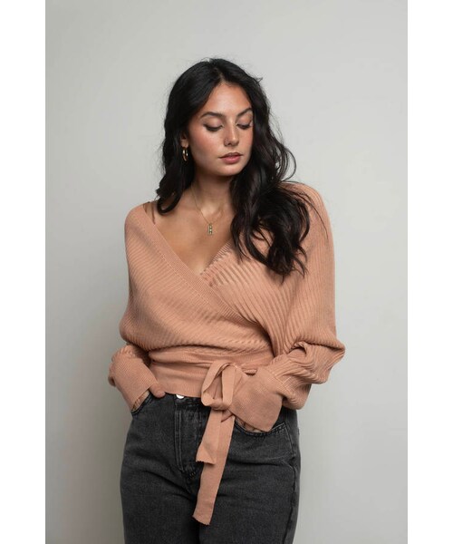 TOBI（-）の「Relax Sweetie Wrap Tie Sweater in Light Pink（）」 - WEAR