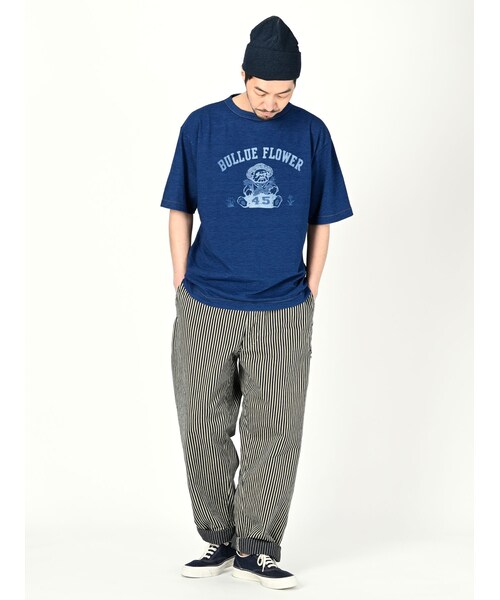 45R（フォーティファイブアール）の「ブルフラワープリントの908Tシャツ（インディゴ 濃）（）」 - WEAR