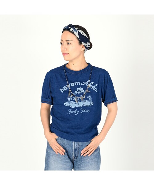 45R（フォーティファイブアール）の「ダンシングフラガールプリントの908 45星Tシャツ（インディゴ）（）」 - WEAR