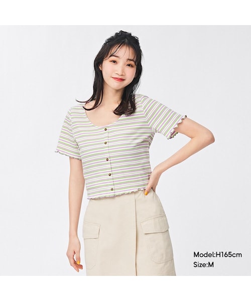 GU（ジーユー）の「マルチボーダーミニT(半袖)YG+X(丈43.5cm～49cm)（半袖）」 - WEAR