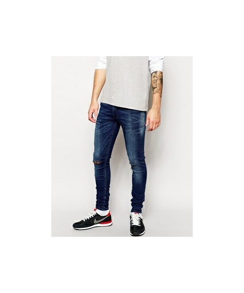 asos（エイソス）の「ASOS Extreme Super Skinny Jeans With Knee Rips - Blue（ベビーカー/ベビーカー用品）」 - WEAR