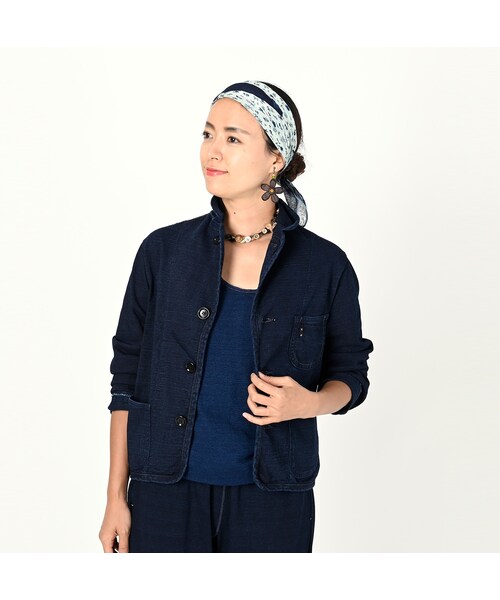 45R（フォーティファイブアール）の「でこぼこ天竺の908チロリアンカーディガン（インディゴ 濃・サイズ01～02）（）」 - WEAR