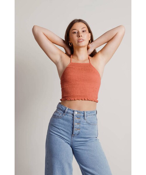 TOBI（-）の「Feel Good Rust Smocked Halter Crop Top（）」 - WEAR
