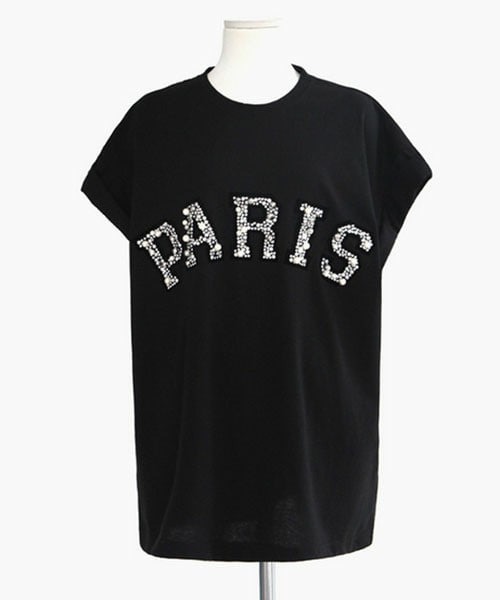 DHOLIC（ディーホリック）の「PARISパールビジューロゴTシャツ（Tシャツ/カットソー）」 - WEAR