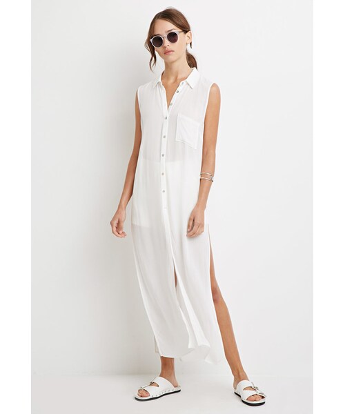 FOREVER 21（フォーエバー トゥエンティーワン）の「FOREVER 21 Longline High-Slit Shirt（ワンピース ...